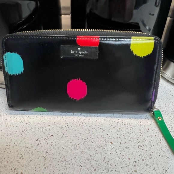kate spade | Bags | Kate Spade Black Zipup Wallet With Pop Art Spots ...